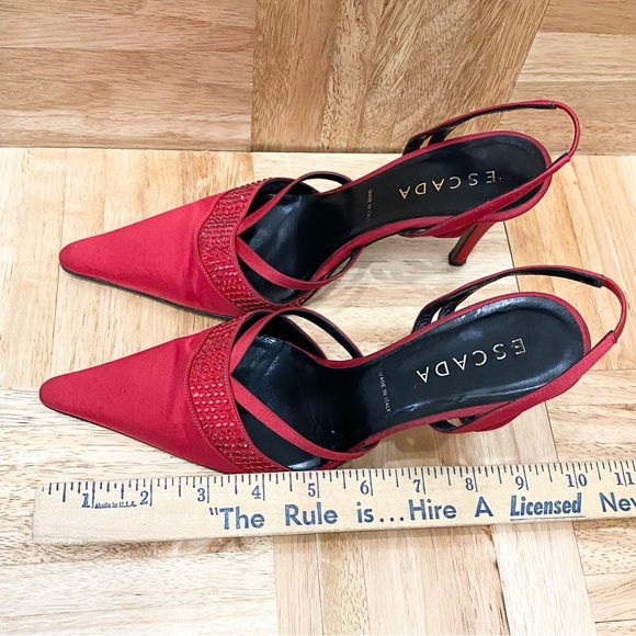 Escada | Shoes | Vintage Escada Red Satin Embellished Pointy Toe Sling ...